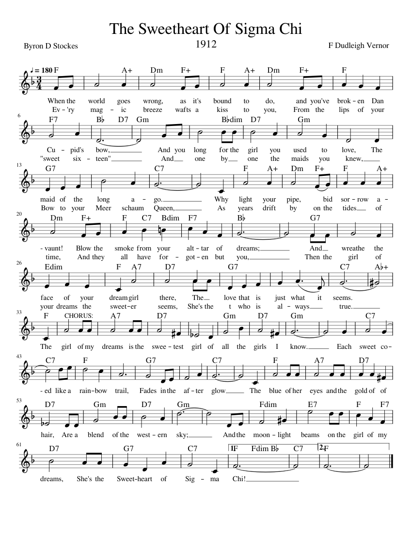 The Sweetheart Of Sigma Chi Sheet Music with Chords for Piano (Solo ...