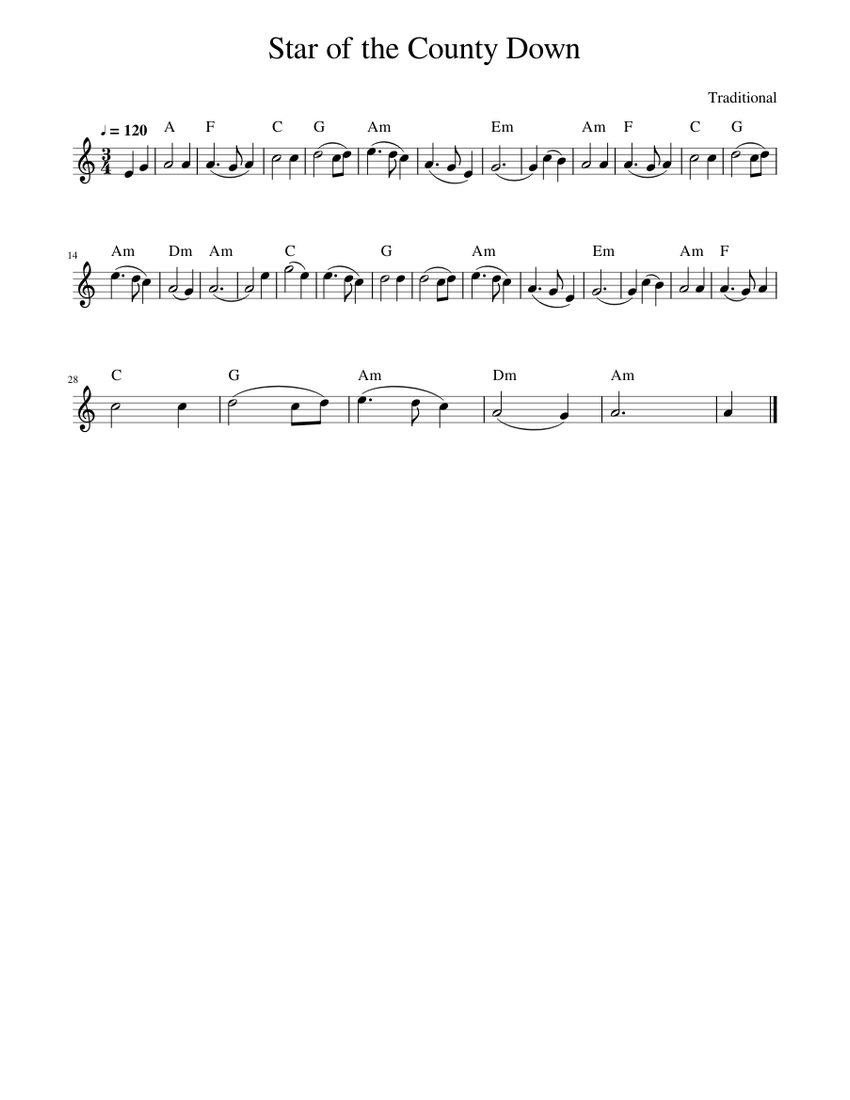 Traditional music - Star of the County Down Sheet music for Piano (Solo ...