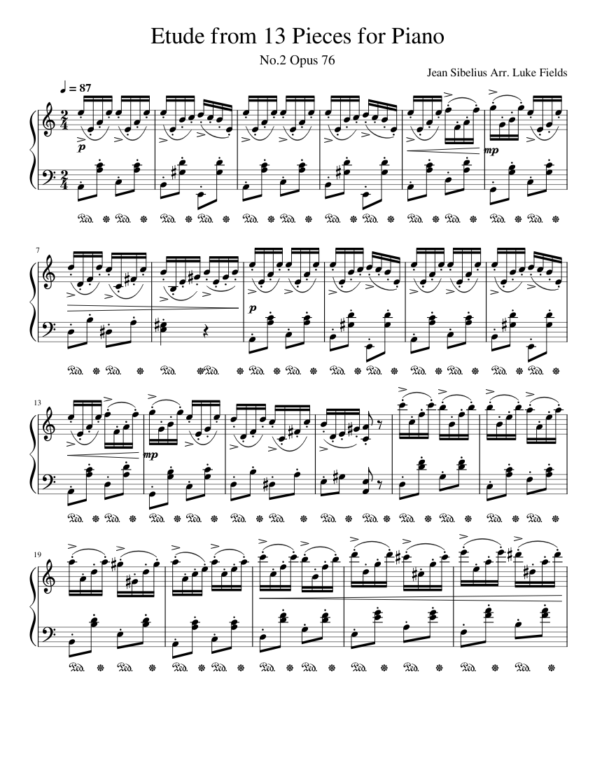 Etude in A Minor from 13 Pieces for Piano op. 76 No.2 Sheet music for ...