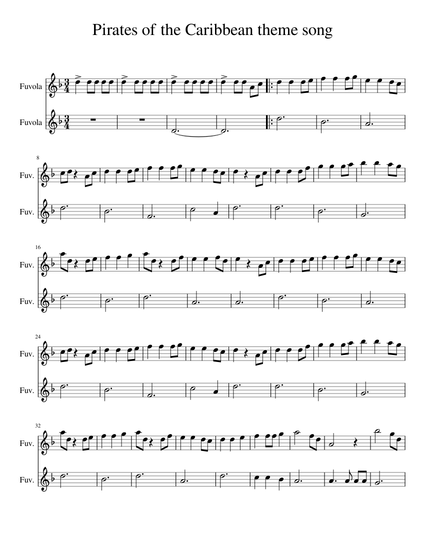 Pirates of the Caribbean theme song Sheet Music for Flute (Woodwind ...