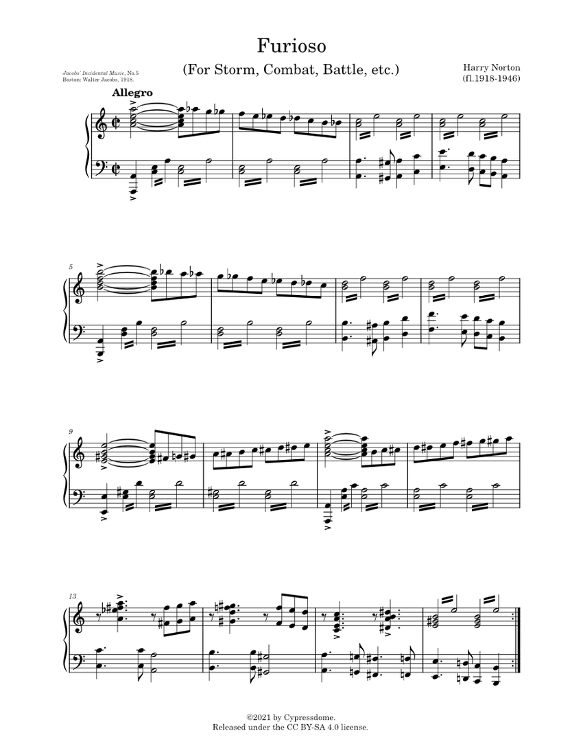Furioso – Harry Norton Sheet Music for Piano (Solo) | MuseScore.com