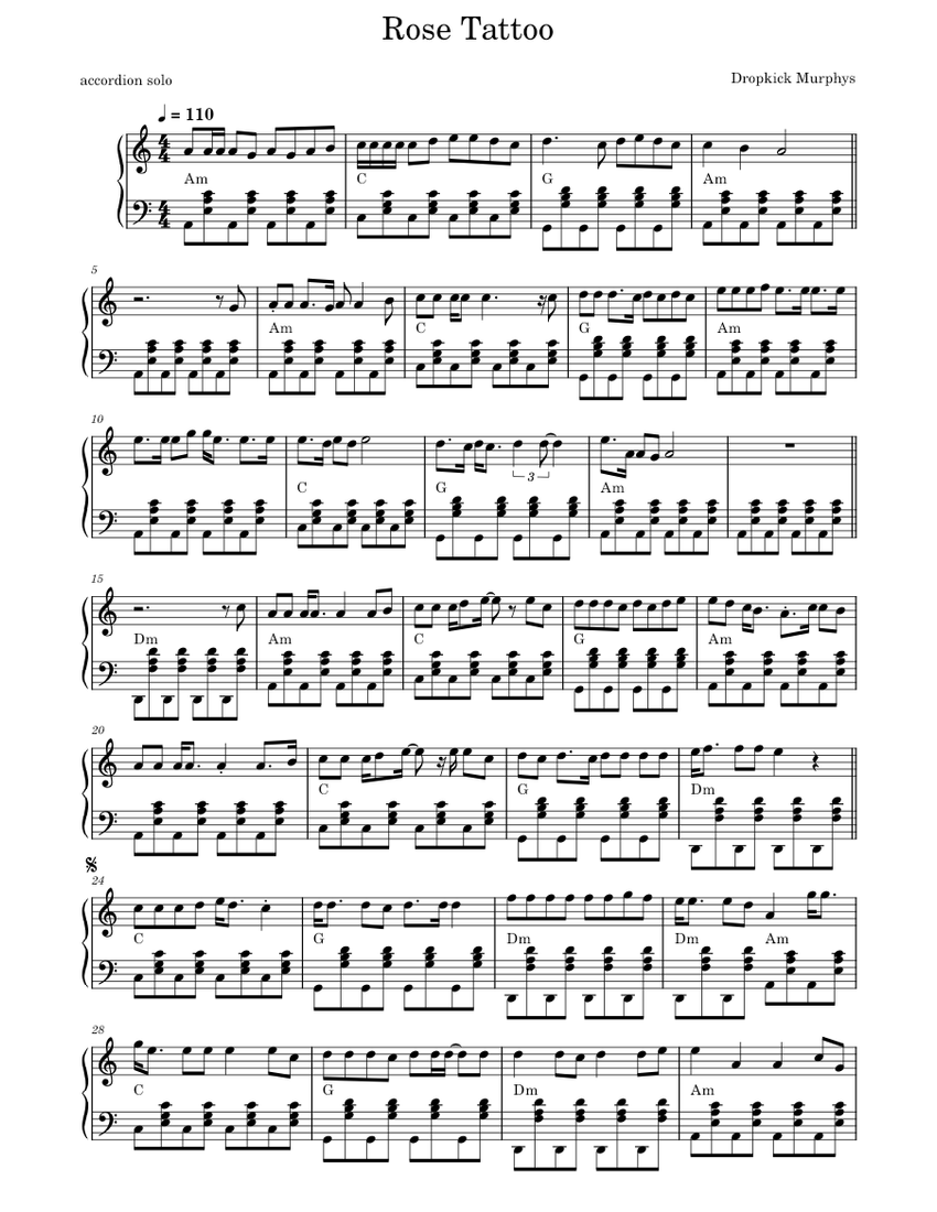 Rose tattoo – Dropkick Murphys Sheet music for Accordion (Solo ...