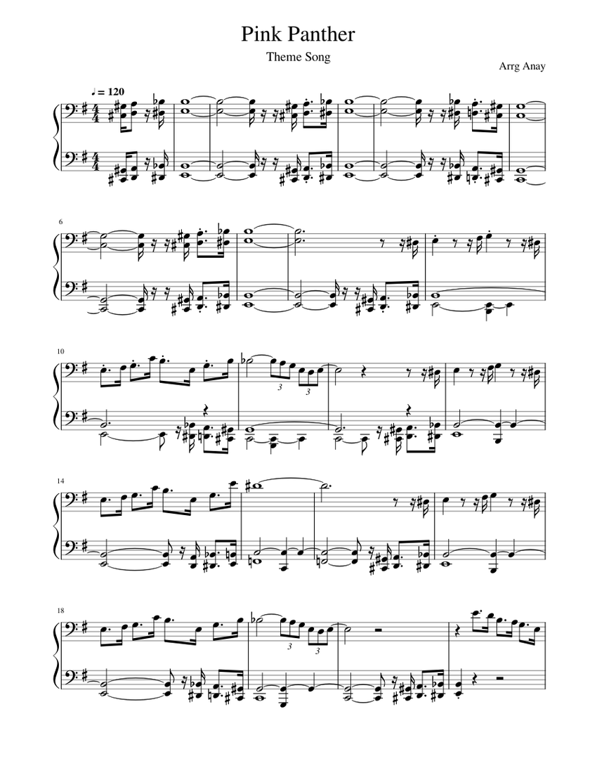 Pink Panther Theme Song Sheet Music for Piano (Solo) easy | MuseScore.com