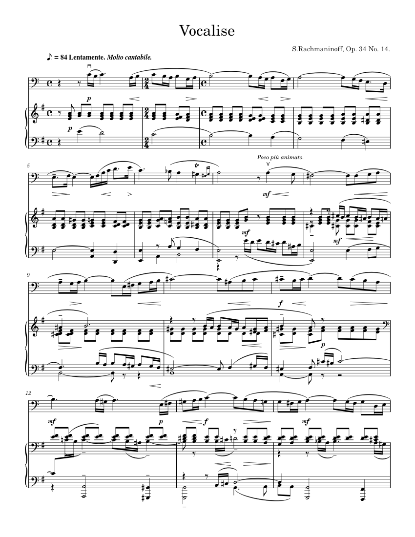 Vocalise op, 34, no 14 – Sergei Rachmaninoff Sheet Music for Piano ...