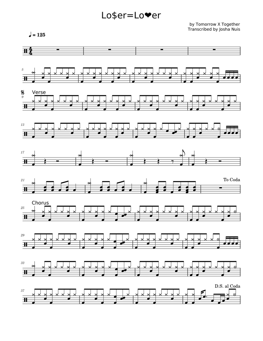 LOSER=LOVER – TOMORROW X TOGETHER Sheet music for Drum group (Solo ...