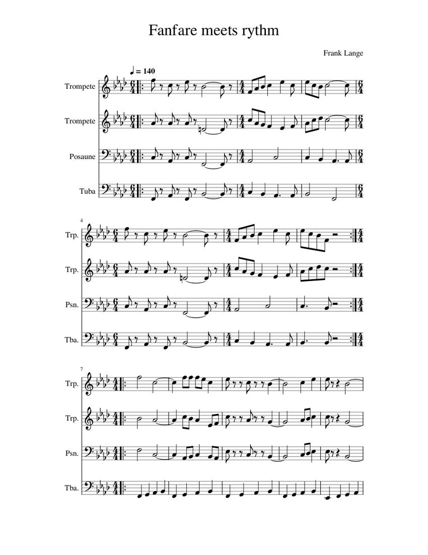 Fanfare meets rythm - Frank Lange Sheet music for Trombone, Tuba, Flute ...