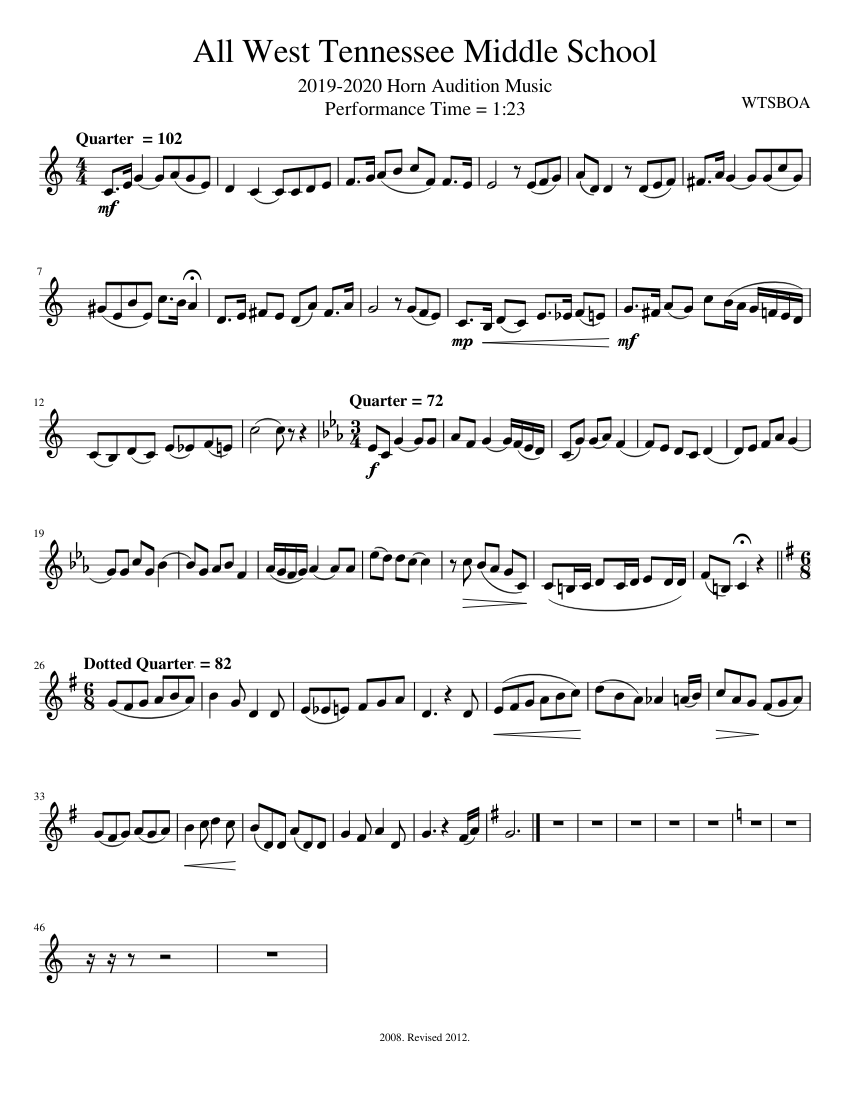 All West Tennessee Middle School Sheet Music for French horn (Solo ...