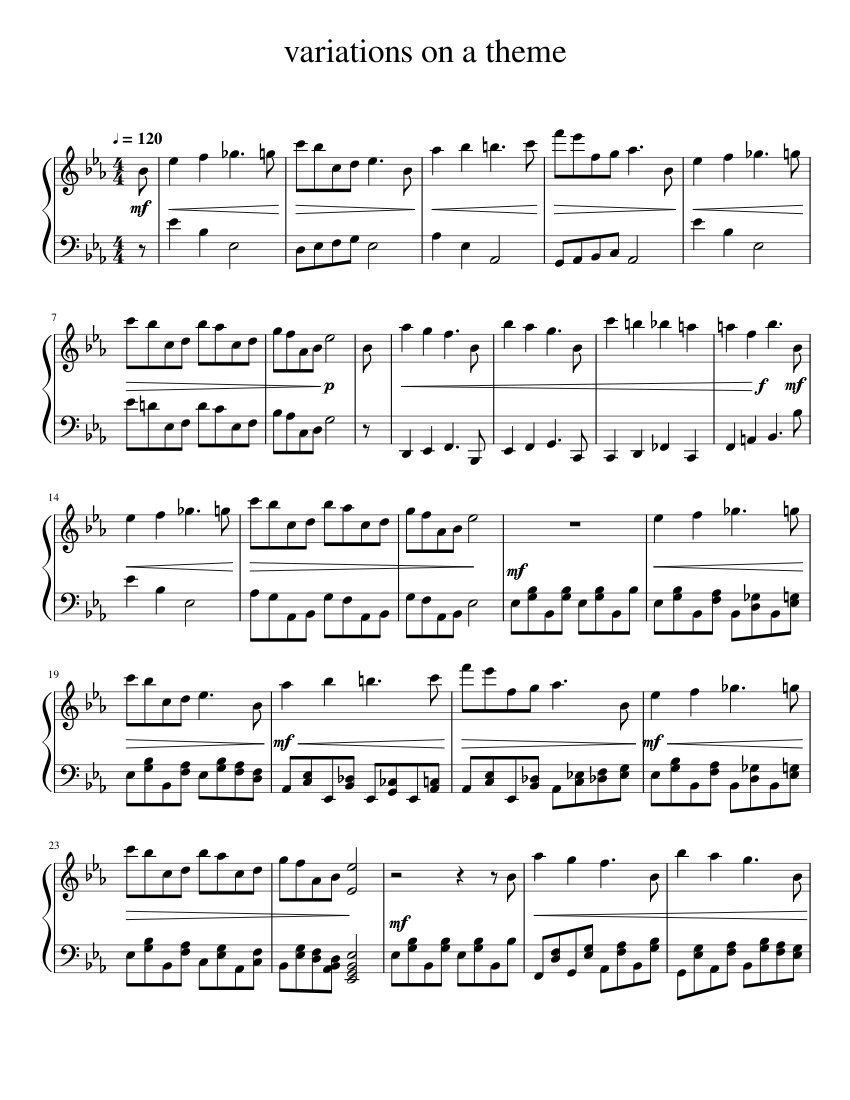 variations on a theme Sheet music for Piano (Solo) | Musescore.com