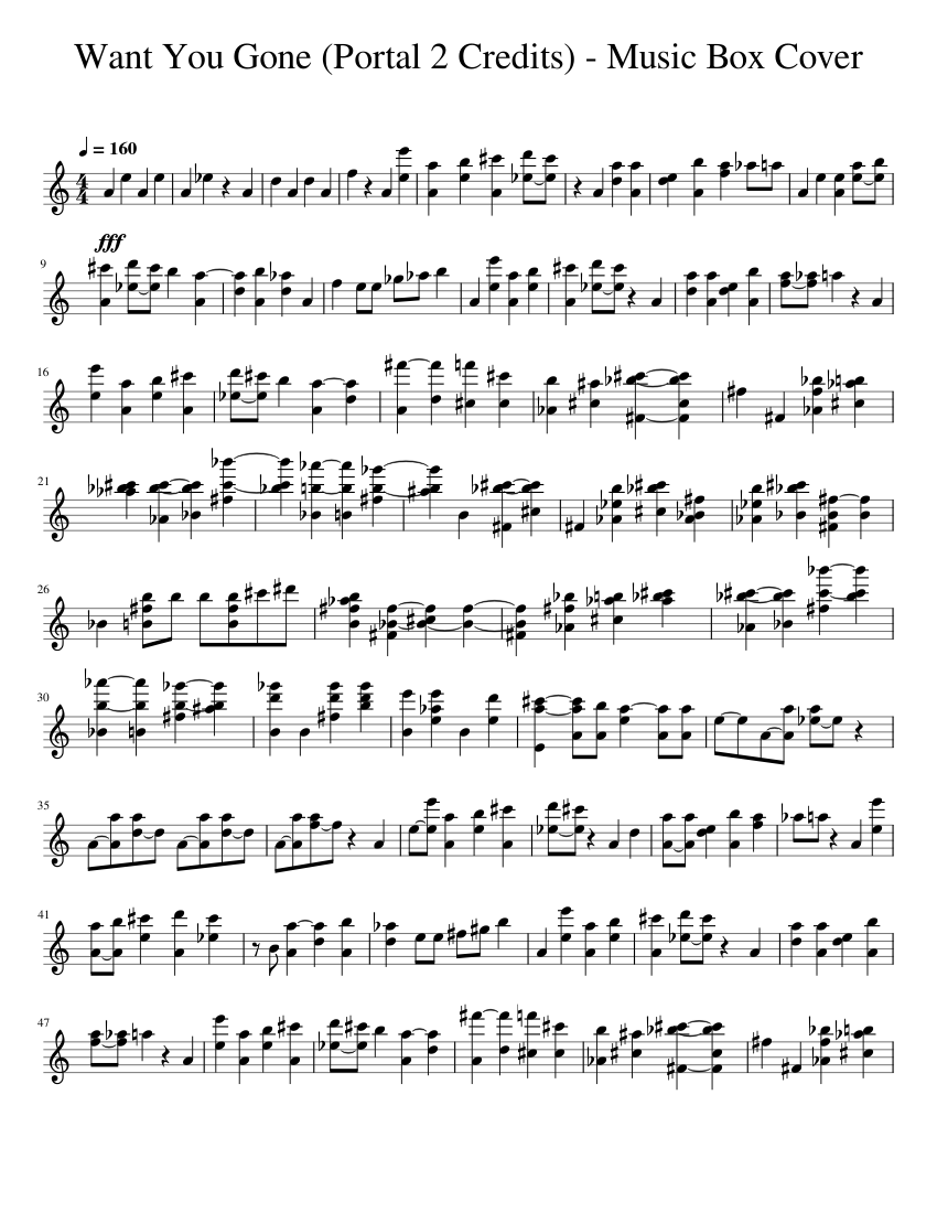 Want you Gone (Portal 2 Credits) - Music Box Cover Sheet Music for ...