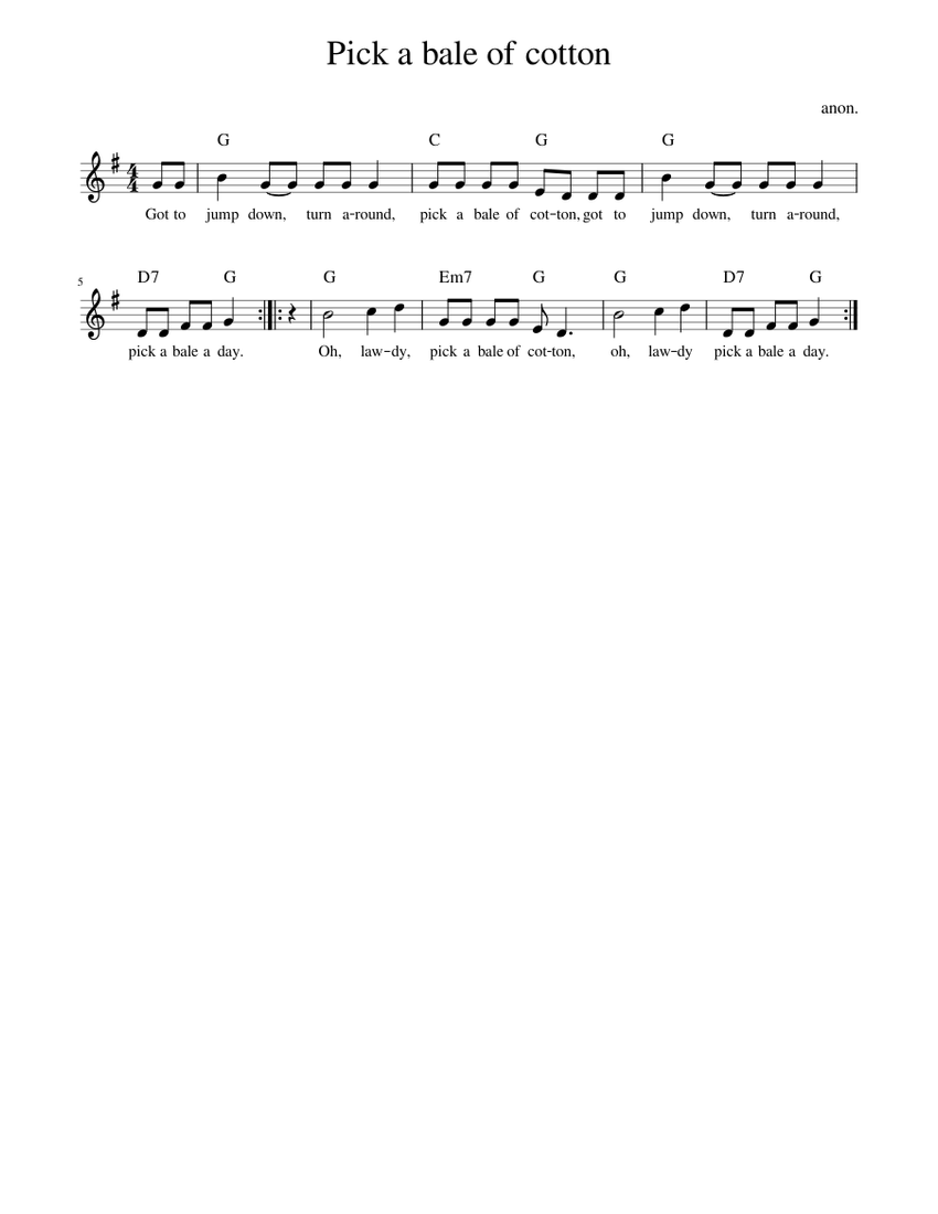Pick a bale of cotton Sheet music for Piano (Solo) Easy | Musescore.com