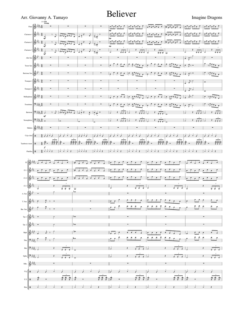 Believer Sheet music for Trombone, Flute, Clarinet in b-flat, Snare ...
