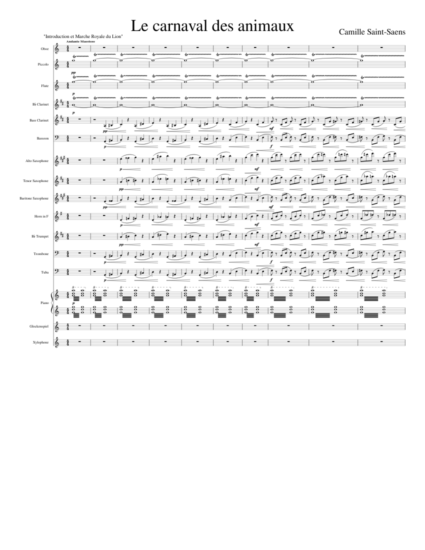 Le carnaval des animaux Sheet Music for Piano, Trombone, Tuba, Flute ...