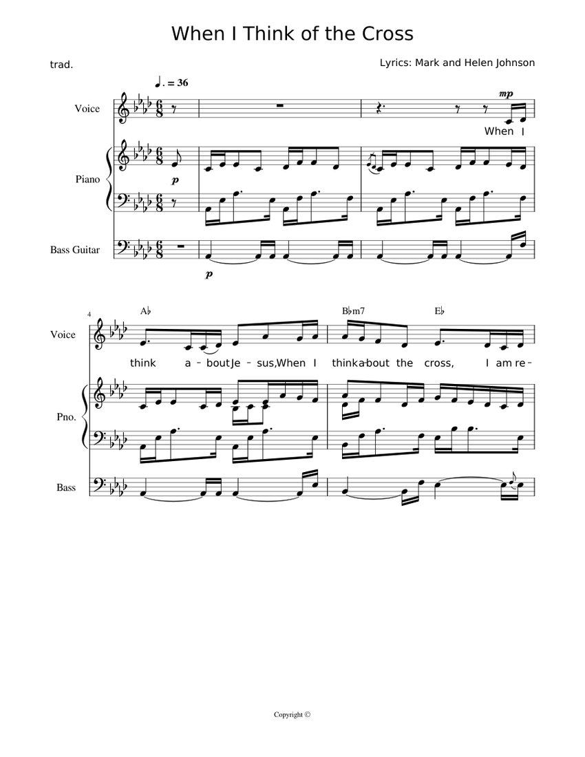When I Think About the Cross Sheet Music for Piano, Vocals, Bass guitar ...