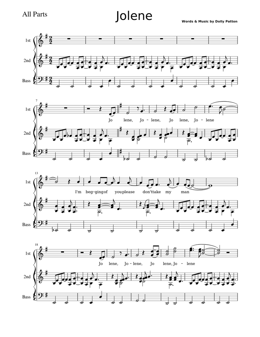 Jolene Sheet Music for Accordion (Piano Trio) | MuseScore.com