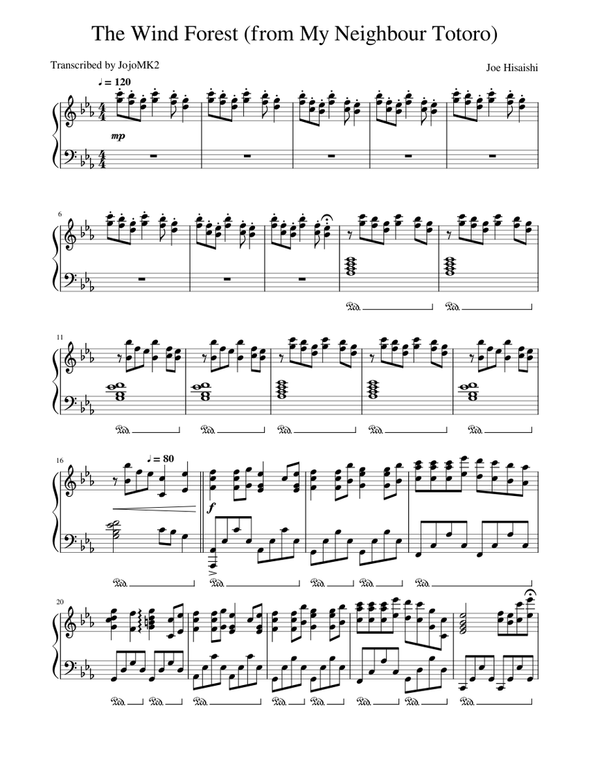 Joe Hisaishi - The Wind Forest (from 'My Neighbor Totoro') Sheet Music ...