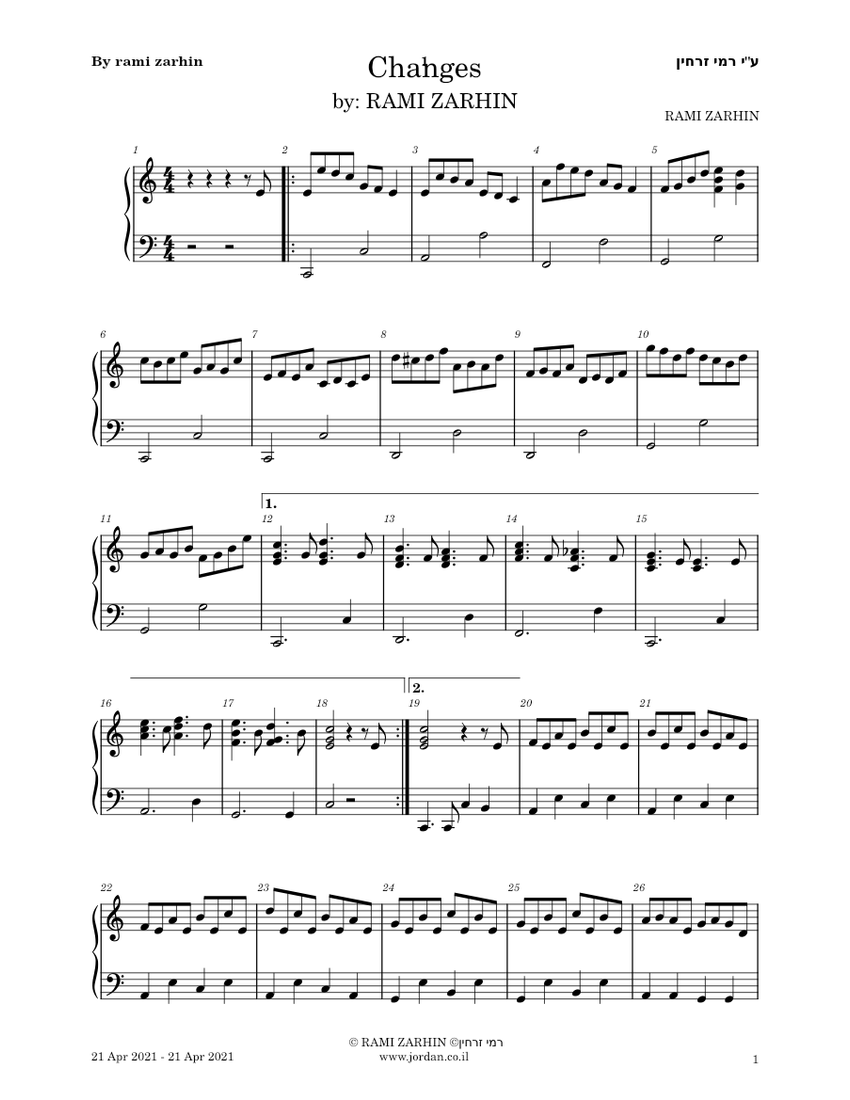 Changes Sheet music for Piano (Solo) | Musescore.com
