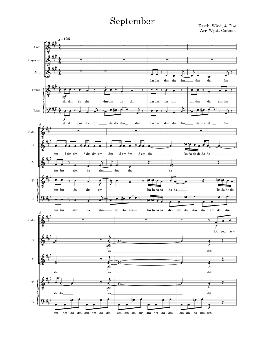 September – Earth, Wind & Fire September SATB A Cappella Sheet music ...