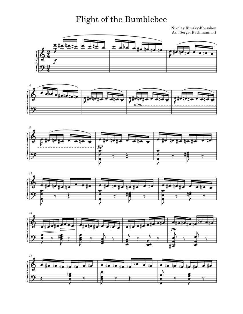 Flight of the Bumblebee – Nikolay Rimsky-Korsakov Sheet music for Piano ...