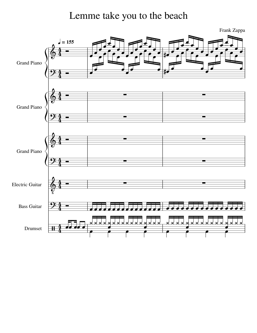 Lemme take you to the beach Sheet Music for Piano, Guitar, Bass guitar ...