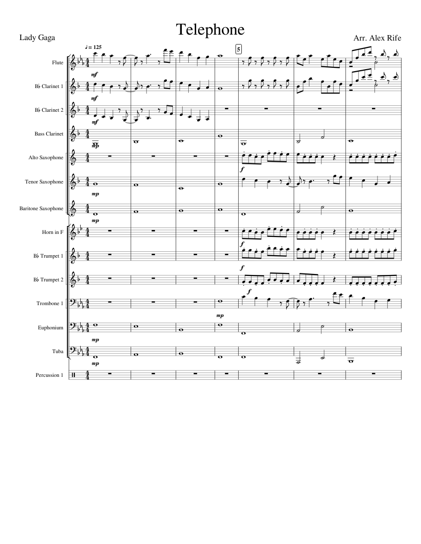 Telephone Sheet music for Trombone, Euphonium, Tuba, Flute & more ...