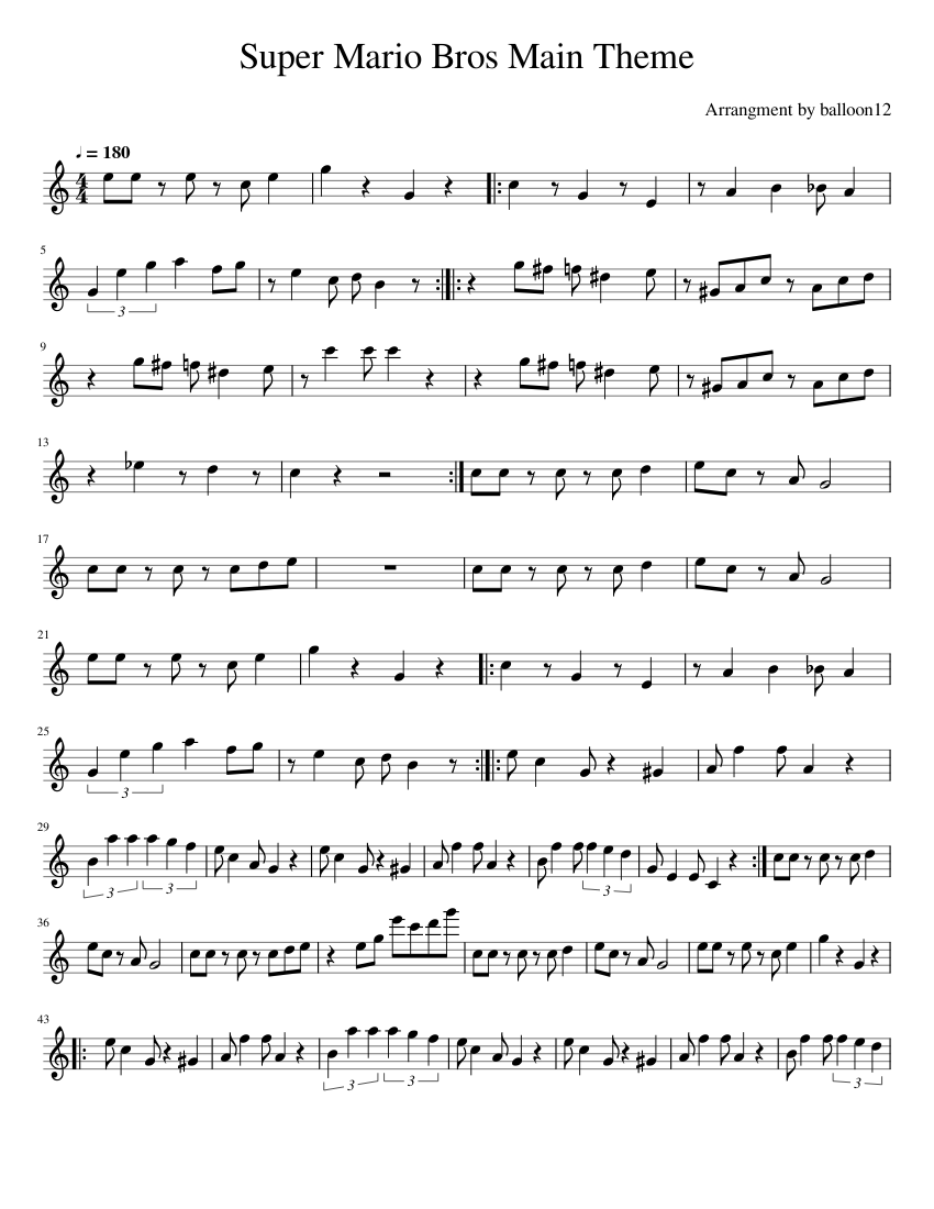 Super Mario Bros Main Theme Sheet Music for Piano (Solo) | MuseScore.com