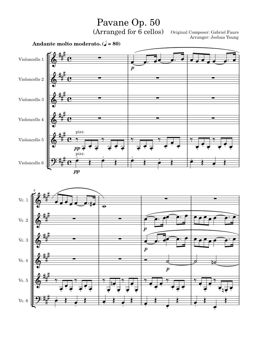 Pavane, Op.50 – Gabriel Fauré Sheet Music for Cello (String Sextet ...