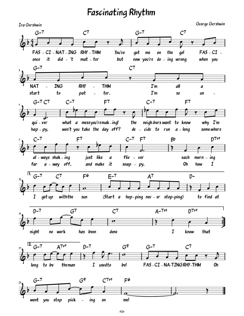 Fascinating Rhythm (Lead sheet with lyrics ) Sheet Music with Chords ...