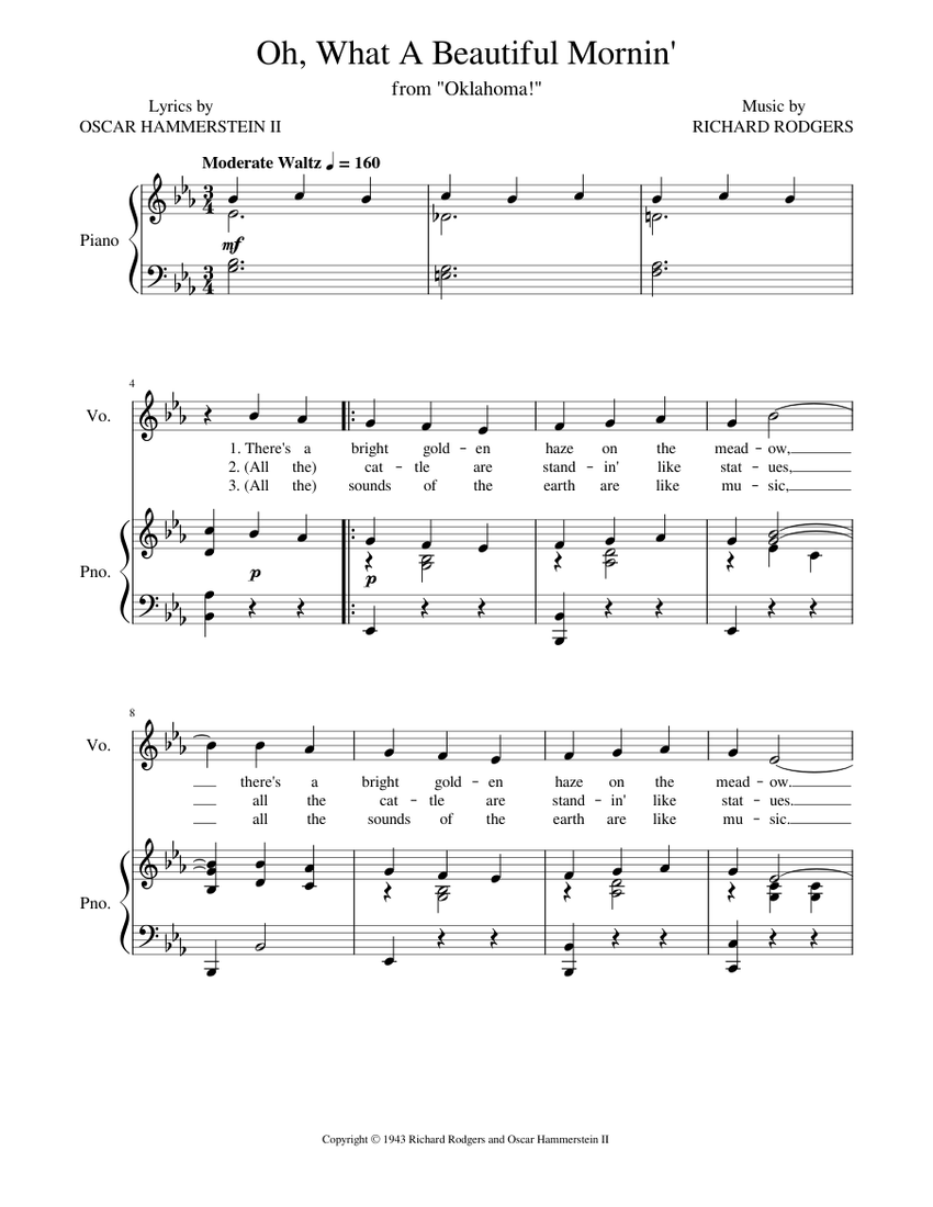 Oh, What A Beautiful Mornin' Sheet Music for Piano (Piano Duo ...