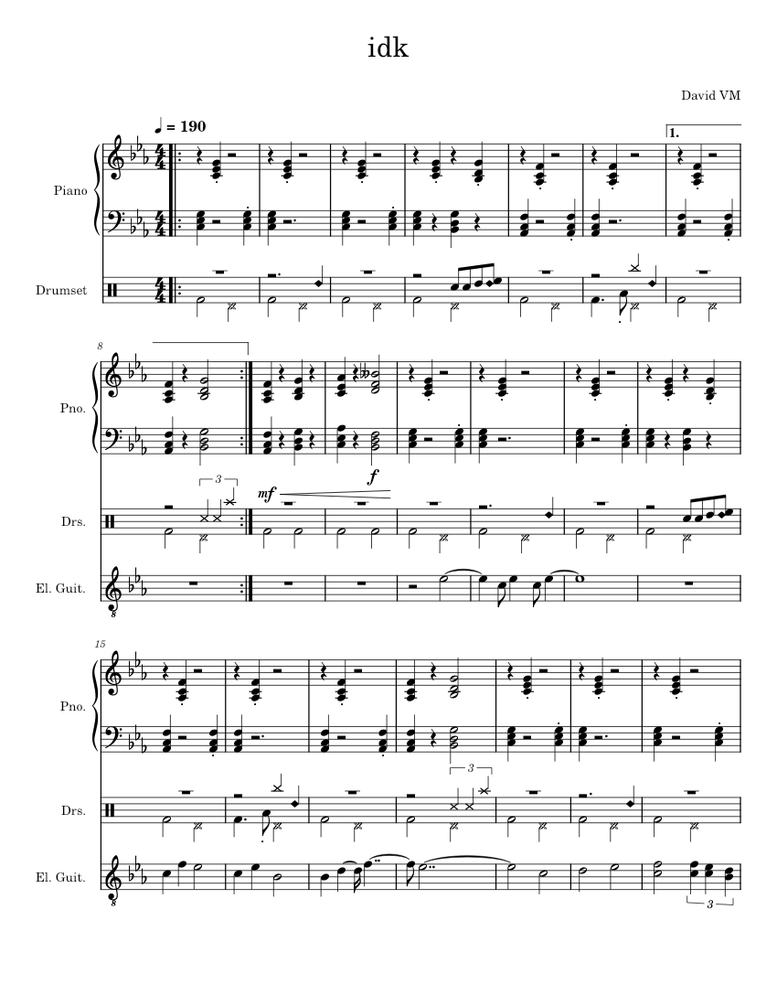 idk Sheet music for Piano, Guitar, Bass guitar, Drum group (Mixed ...