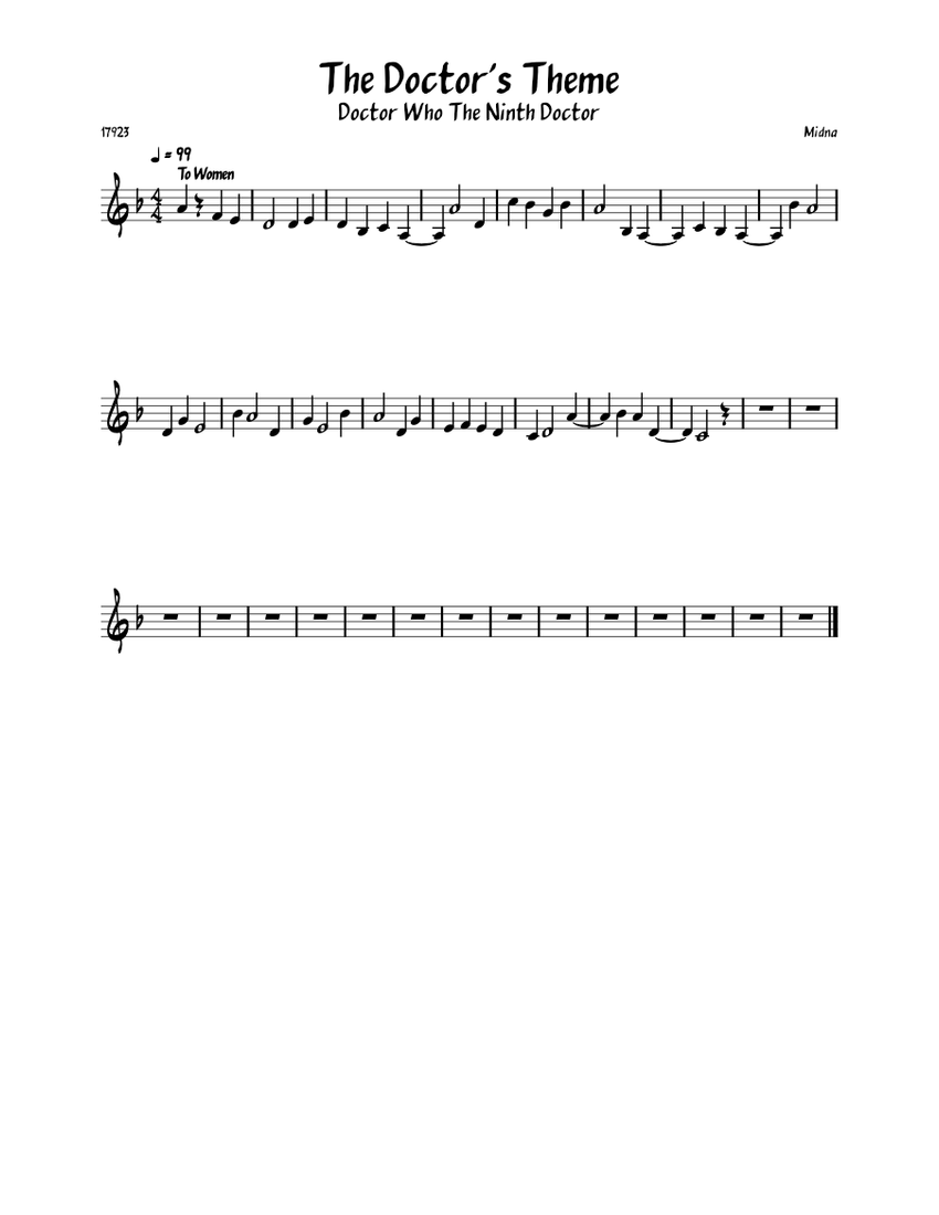 The Doctor's Theme Sheet Music for Piano (Solo) easy | MuseScore.com