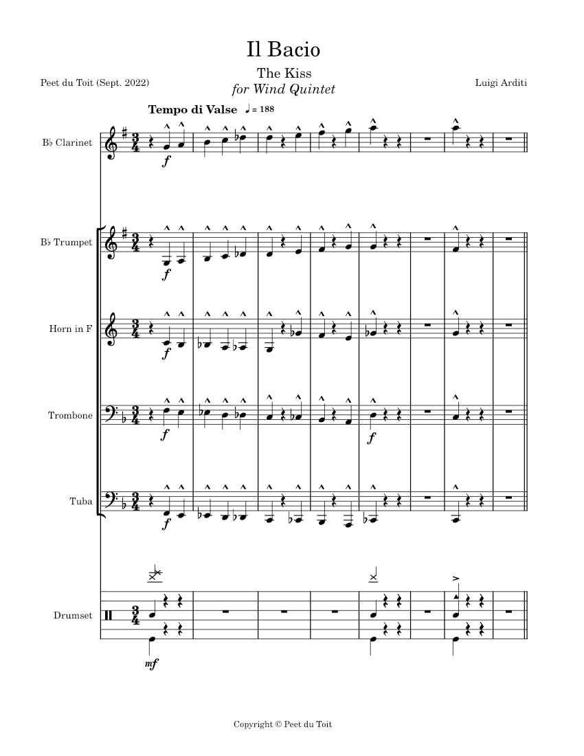 Il Bacio (The Kiss) – Luigi Arditi Sheet music for Trombone, Tuba ...