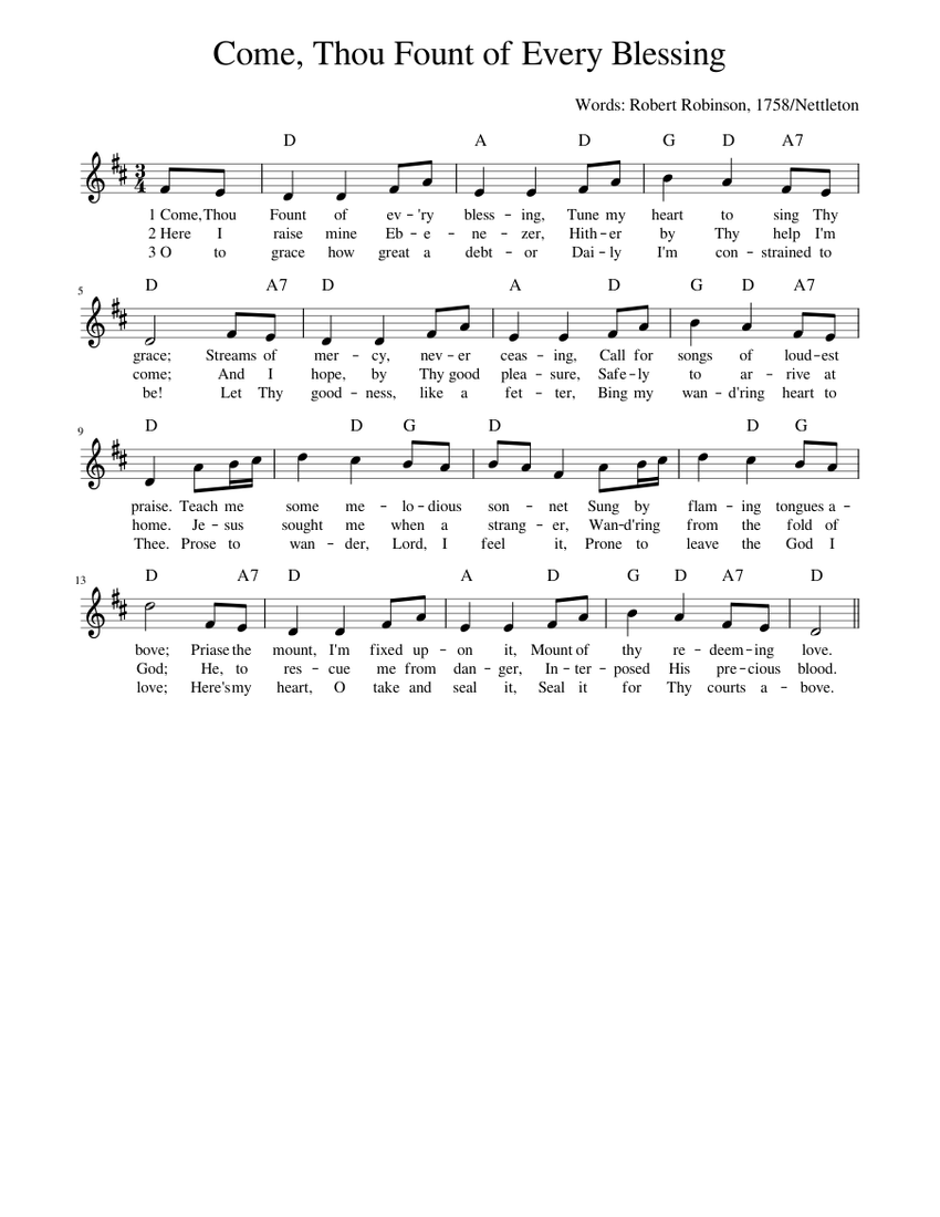 Come, Thou Fount of Every Blessing Sheet music for Piano (Solo) Easy ...