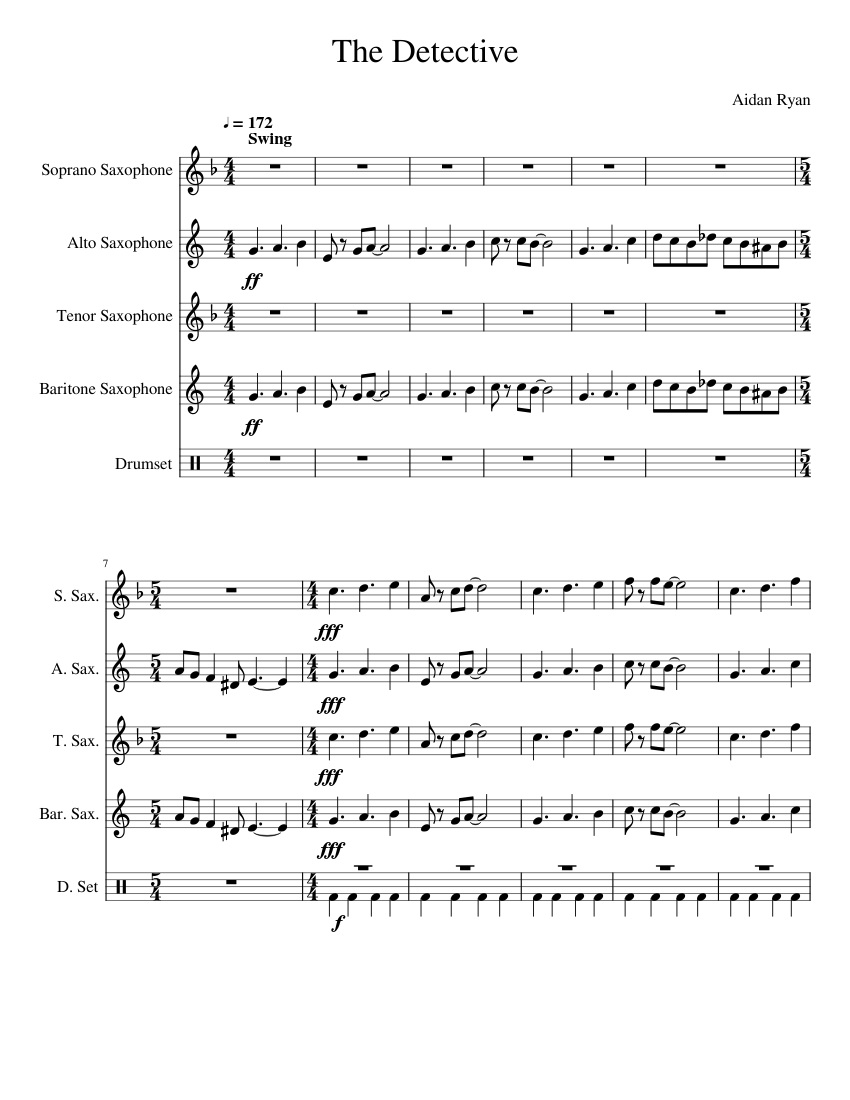The Detective Sheet Music for Saxophone alto, Saxophone tenor ...