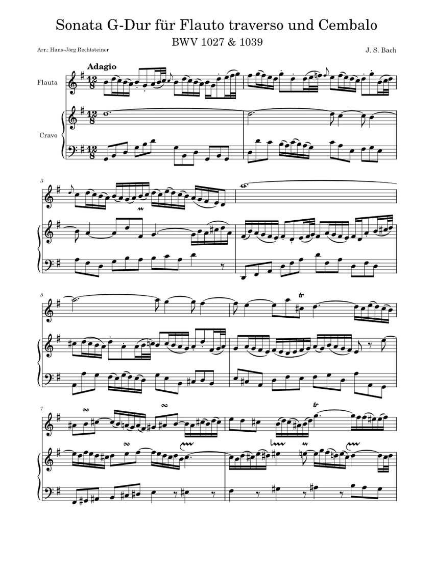 Sonata G-Dur - BWV1027 & 1039 - Bach (Recorder) Sheet music for ...
