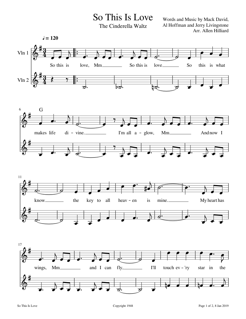 So This Is Love Sheet Music for Violin (String Duet) | MuseScore.com