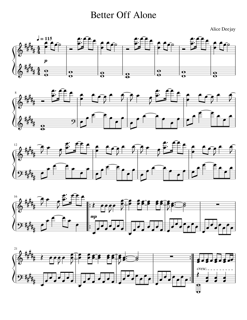 Better Off alone – Alice DJ Sheet music for Piano (Solo) | Musescore.com