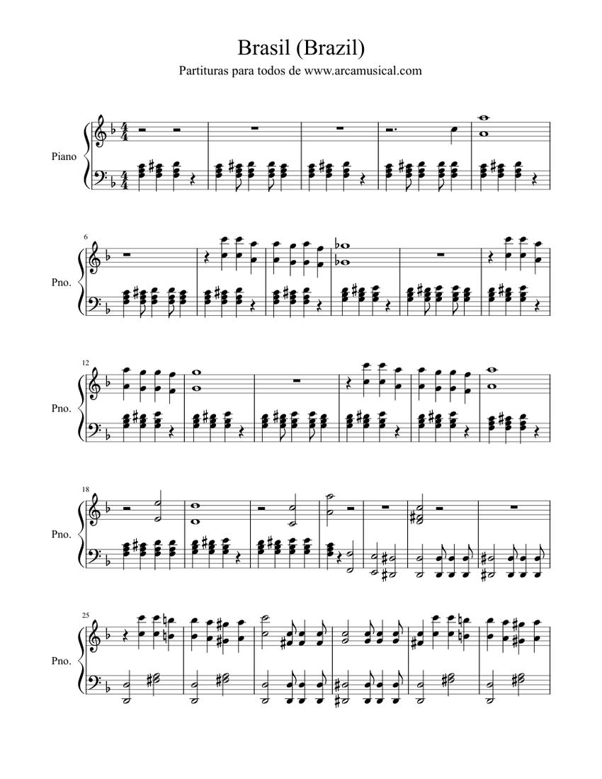 Brasil Brazil Sheet Music for Piano (Solo) easy | MuseScore.com