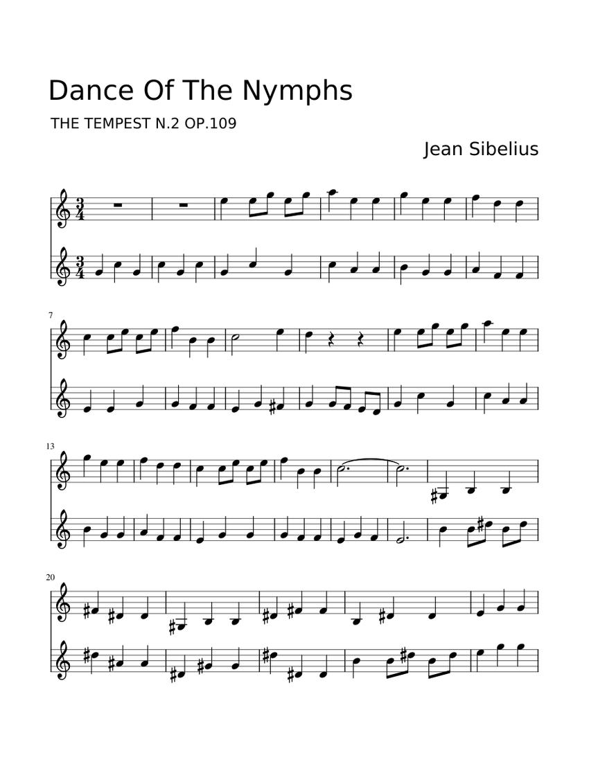 Dance Of The Nymphs Sheet Music for Violin (String Duet) | MuseScore.com