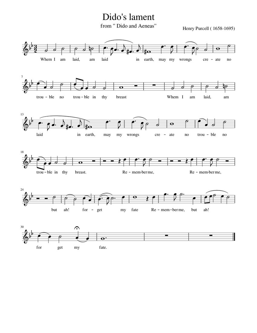 Dido's lament Sheet Music for Soprano (Solo) | MuseScore.com