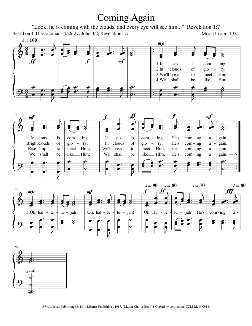 Coming Again Sheet Music for Piano (Solo) easy | MuseScore.com