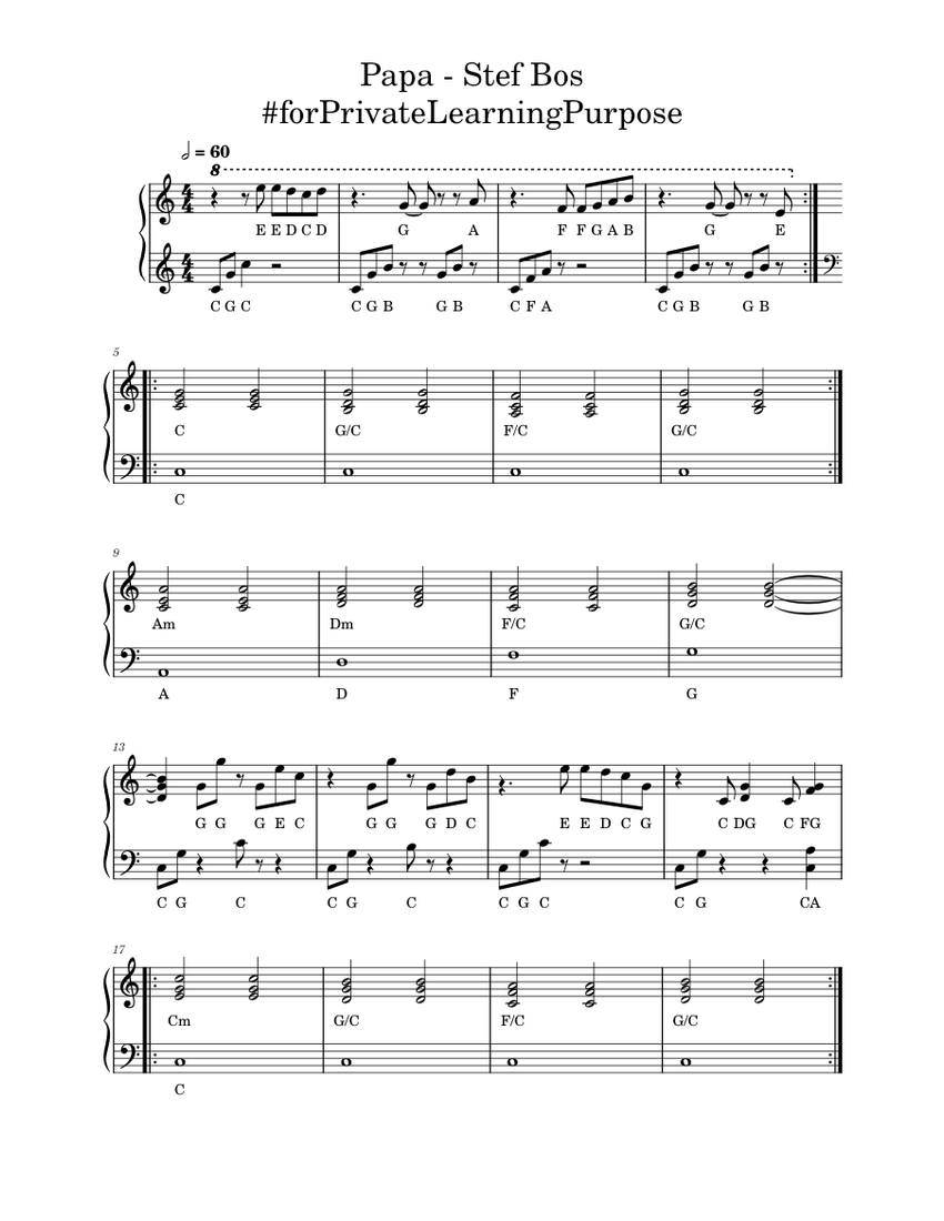 Papa – Stef Bos Sheet music for Piano (Solo) | Musescore.com