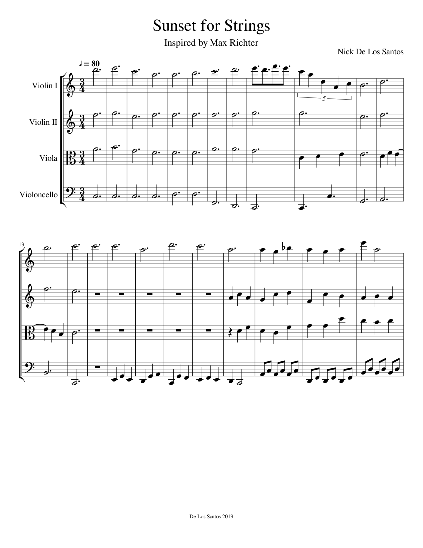 Sunset for Strings Sheet music for Violin, Viola, Cello (String Quartet ...