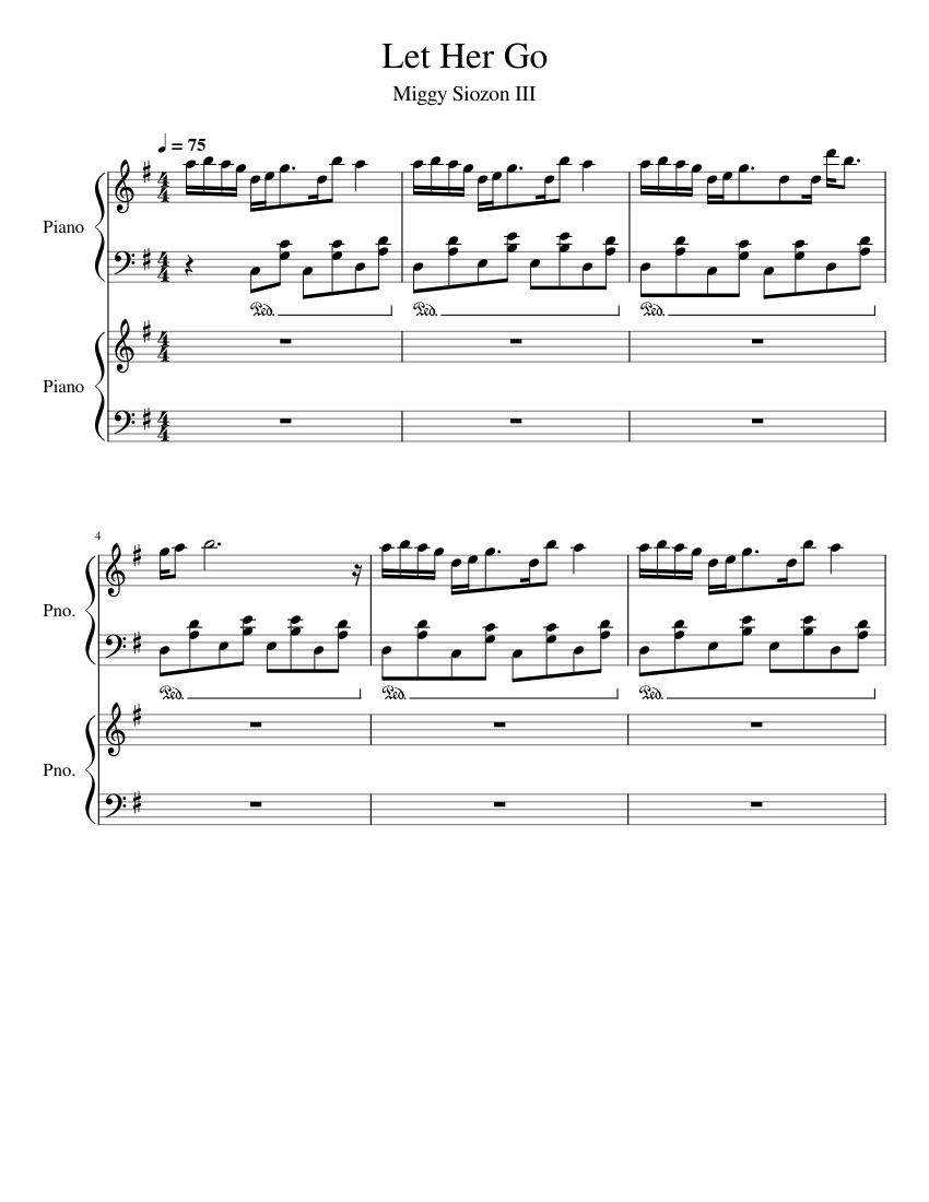 Passenger - Let Her Go Sheet music for Piano (Piano Duo) | Musescore.com
