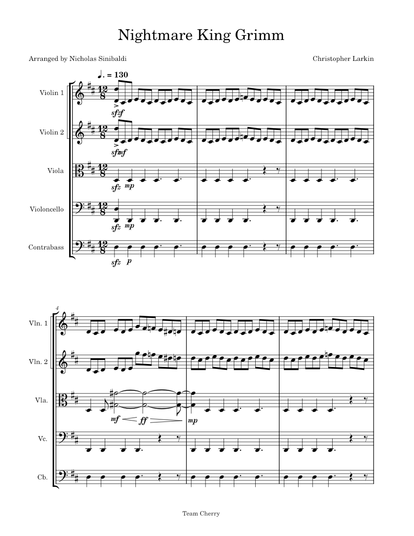 Nightmare King Grimm – Christopher Larkin - Hollow Knight Sheet music ...