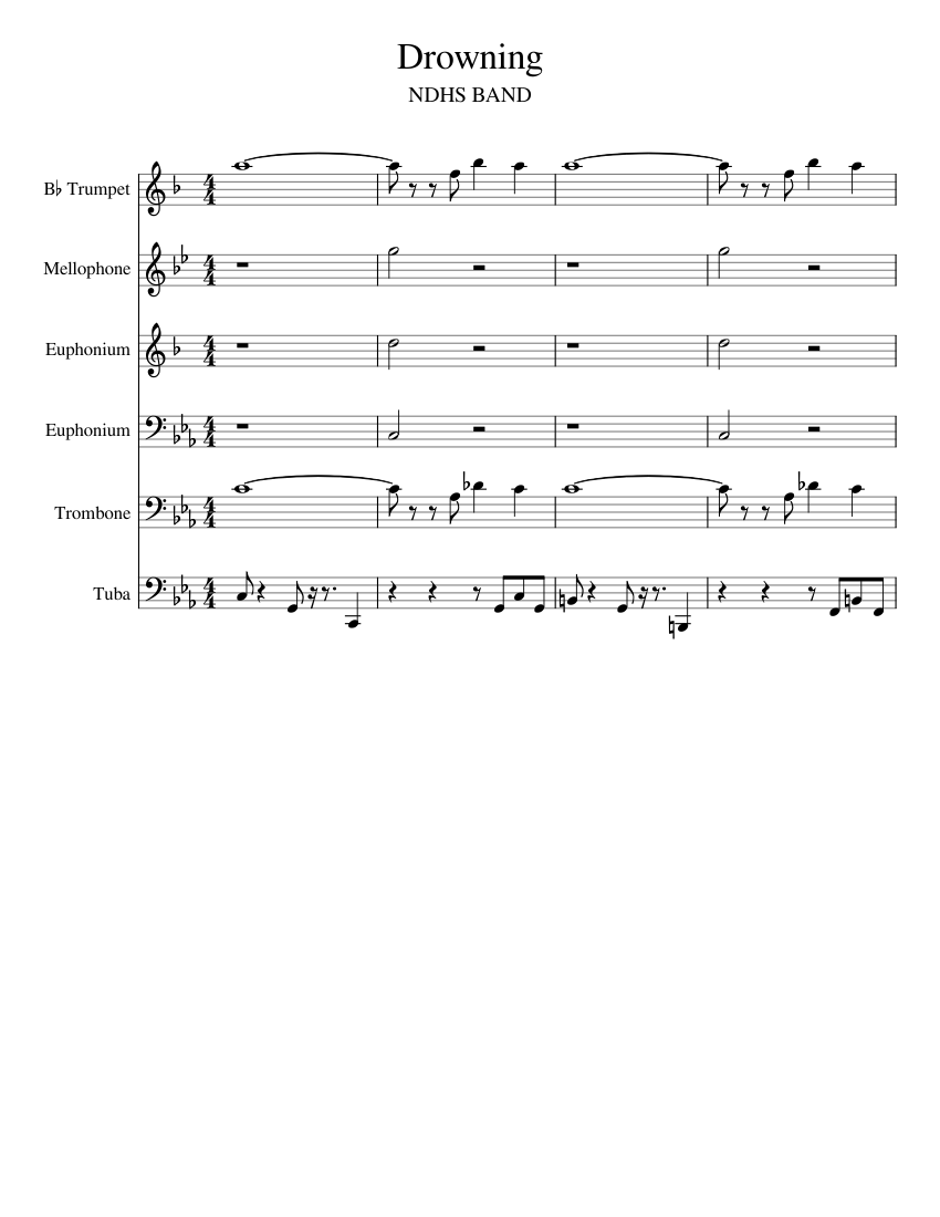 Drowning NDHS Sheet music for Trombone, Euphonium, Tuba, Mellophone & more instruments (Brass ...