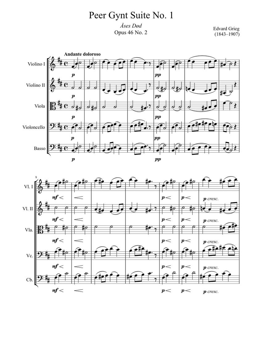 Peer Gynt Suite No. 1 The Death of Åse Sheet music for Viola (Mixed ...