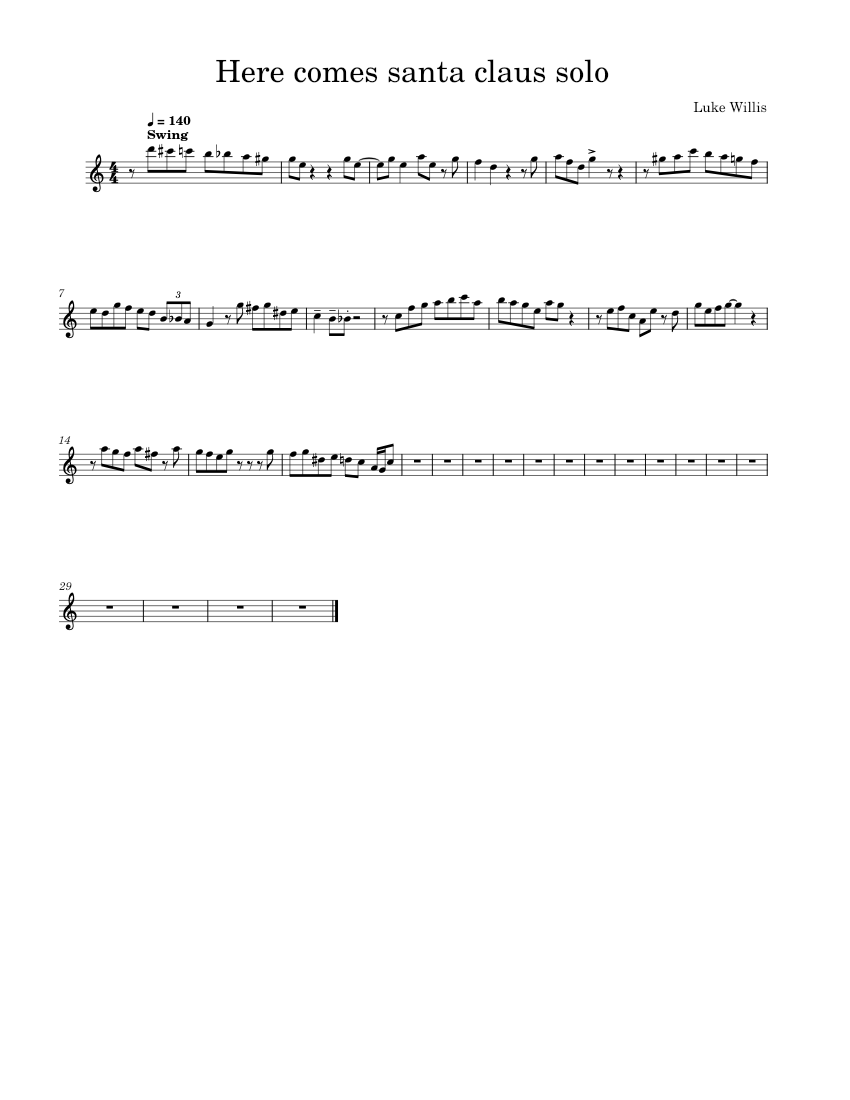 Here comes santa claus solo Sheet Music for Saxophone alto (Solo ...