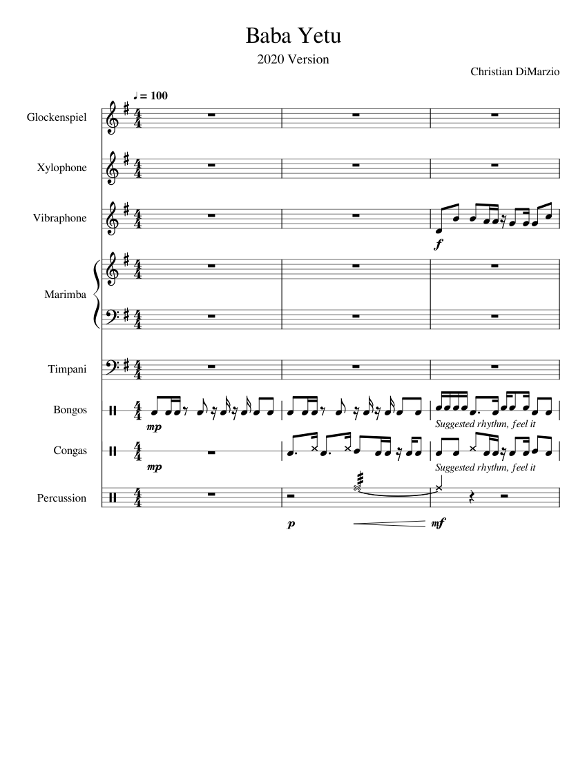 Baba Yetu (For Percussion Ensemble) - 2020 VERSION Sheet music for ...