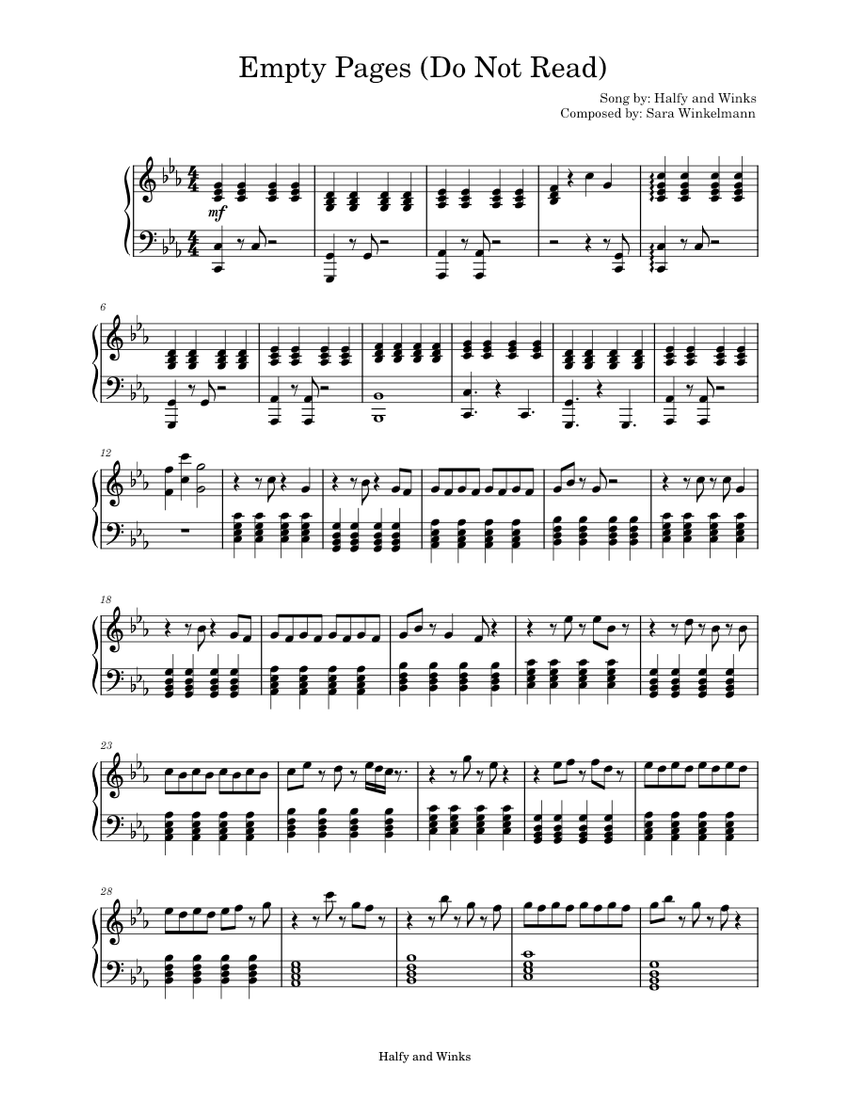 Empty Pages – Halfy and Winks Sheet Music for Piano (Solo) | MuseScore.com