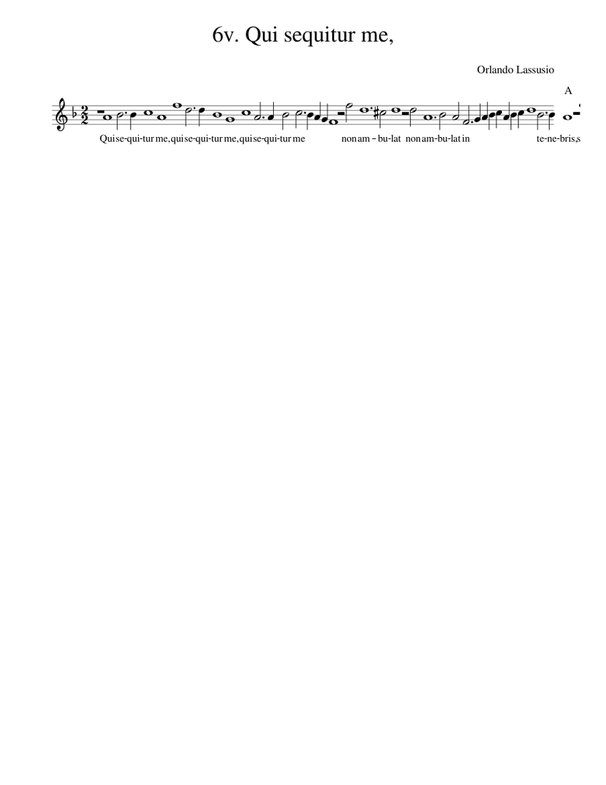 Orlando Lassusio - 6v. Qui sequitur me, Sheet music for Piano (Solo ...